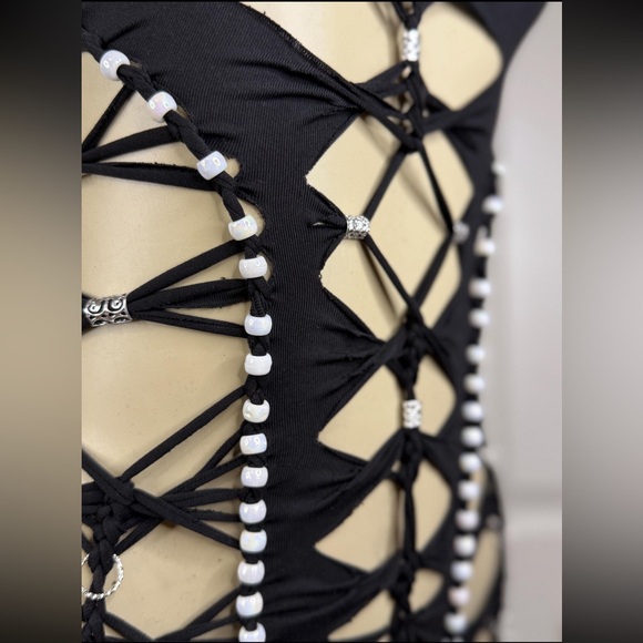 Pants & Jumpsuits | Slit Weave Beaded Romper | Poshmark